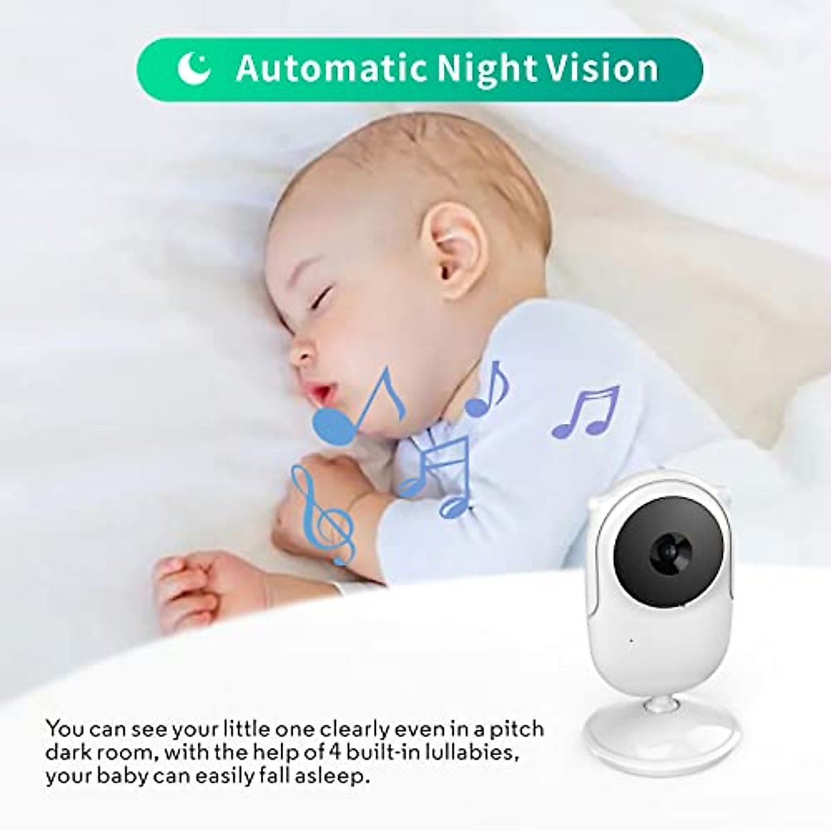 MOSTCLOUD Video Baby Monitor with NO WiFi,Baby Monitor with Camera and Audio, Auto Night Vision, 2 Way Audio Talk, Lullabye Music, Long Battery Life, 2X Zoom,960ft Long Range