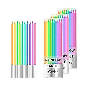 Cwise - Rainbow Birthday Candles -Long Thin Cake Candles - Pastel & Macaron Colors - 30 Pieces Colorful Pencil Candles Birthday Candle - Birthday, Celebration, Wedding. Cake Decorations