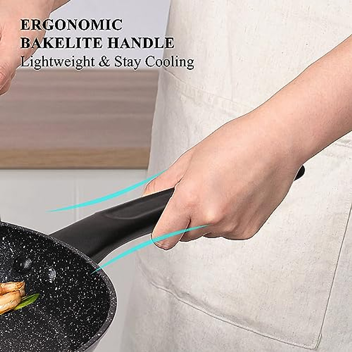 Nonstick Frying Pan Skillet,8 Inch Non Stick Granite Fry Pan Egg Pan Omelet Pans,Stone Cookware Chef's Pan with Heat-Resistant Handle,100% APEO&PFOA Free,Induction Compatible