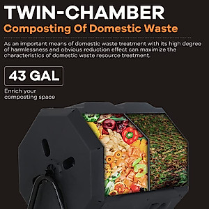 MGHH Outdoor Composting Bins, Tumbling Composter Dual Rotating Batch Compost Bin, for Yard Waster 43 Gallon- Orange Door