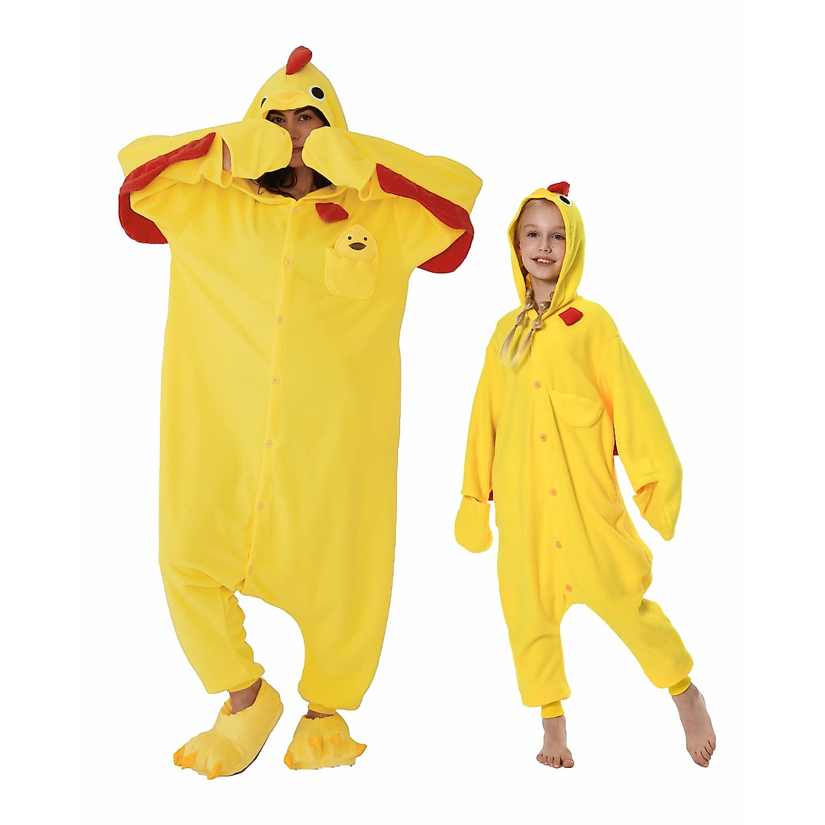 GONAAP Unisex Animal Onesie Plush One Piece Pajamas Cosplay Yellow Chicken Onesie Costume(125, Yellow Chicken)