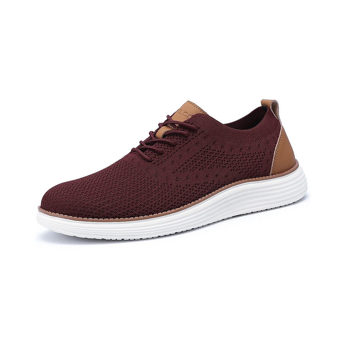 VILOCY Men's Casual Dress Sneakers Oxfords Business Shoes Lace Up Lightweight Comfortable Breathable Walking Knit Mesh Fashion Sneakers Tennis Wine Red,EU44