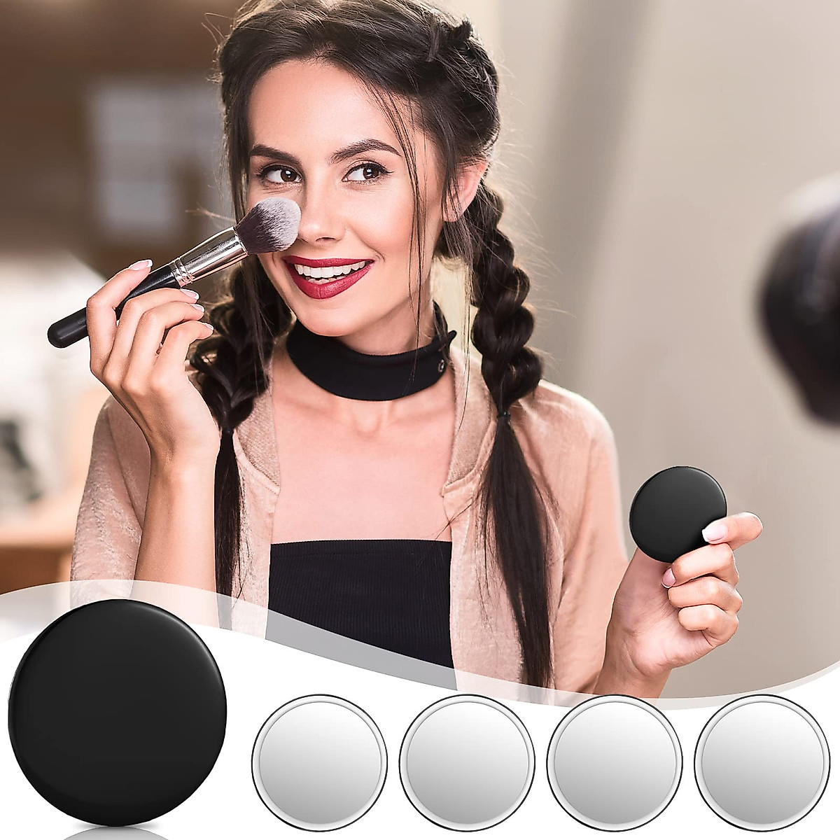 Blulu Compact Mirror Bulk Mini Portable Mirrors for Purse Round Small Makeup Pocket Mirror Makeup Glass Mirror Personal Mirror for Women Travel Daily Use, 2.76 Inch(Black,72 Pieces)