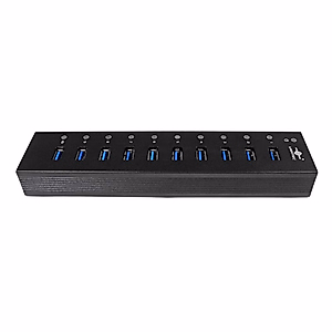 Vantec 10-Port USB 3.0 Hub, Aluminum, Full Powered, Mountable, with All Ports Data & Charging Up to 1.5A, BC 1.2, Premium 12V/5A, 60W Power Adapter (UGT-AH110U3-BK),Black