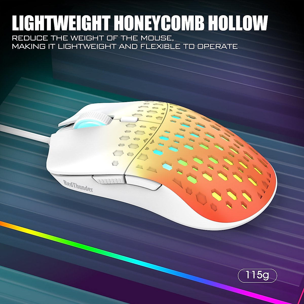 RedThunder M6 Gaming Mouse, RGB Backlight and Adjustable DPI, 6 Buttons, 69(±5)g Ultra Lightweight Honeycomb Shell Ergonomic Mice with High Precision Sensor for Laptop/PC/Mac/Windows, Gradient Orange