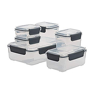 Kitchen Details 12 Piece Food Storage Container Set | 6 Containers and 6 Lids | Airtight | Stackable | BPA Free | Microwave | Dishwasher | Freezer Safe | 2.25L | 1L | 400ml | 160ml | Grey
