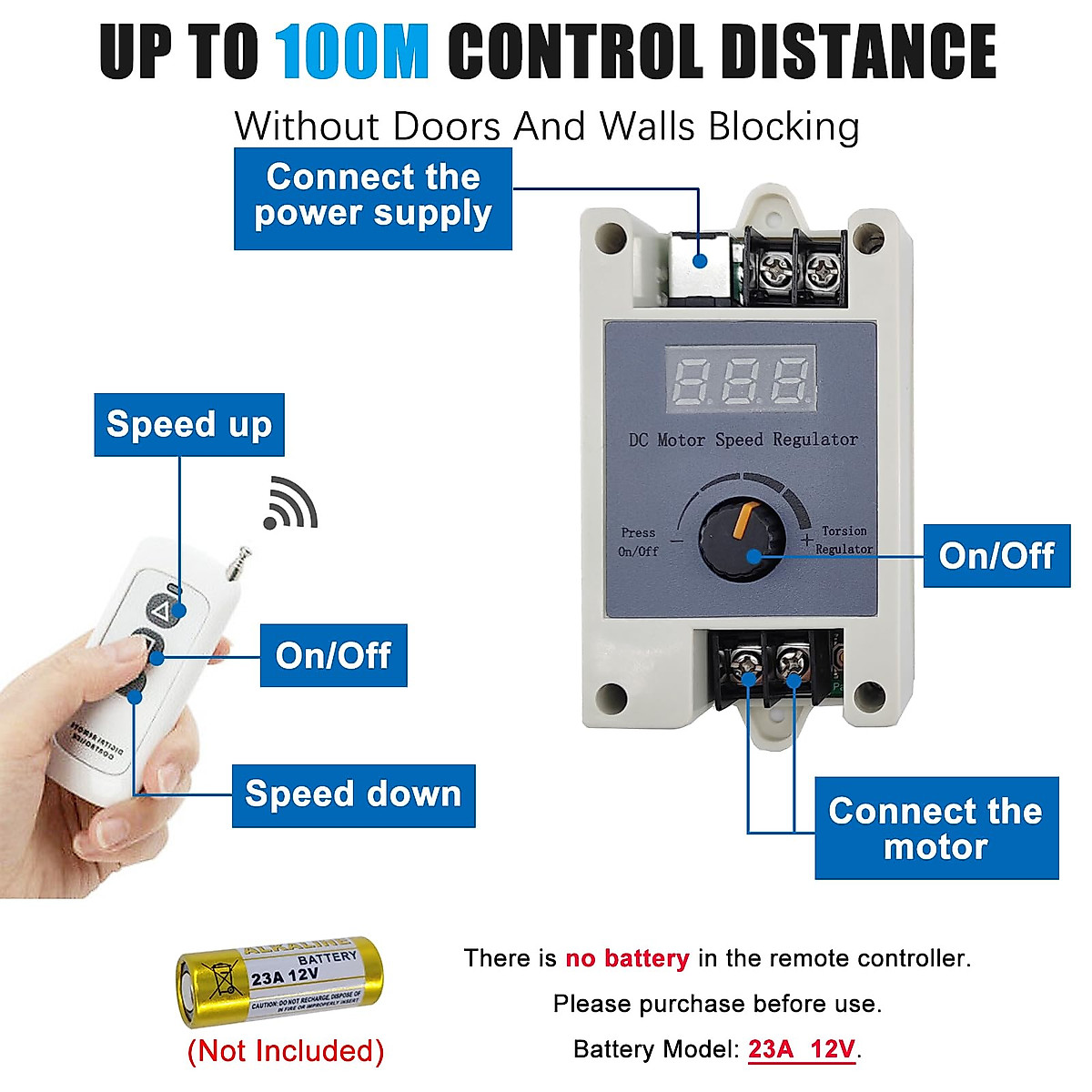 JQDML Reciprocating Cycle Linear Actuator DIY Motor 24V 100rpm High Torque 35lbs Stroke 30mm-150mm Adjustable with Remote Controller Big End Connector Speed Regulator(24v150mm100rpm)