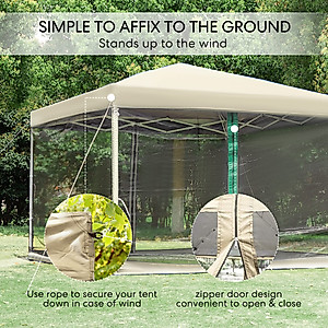 VIVOHOME 10x10ft Easy Pop-Up Canopy, Outdoor Screen Tent with Mesh Mosquito Netting Side Walls for Camping Picnic Party Deck Yard Events, Beige