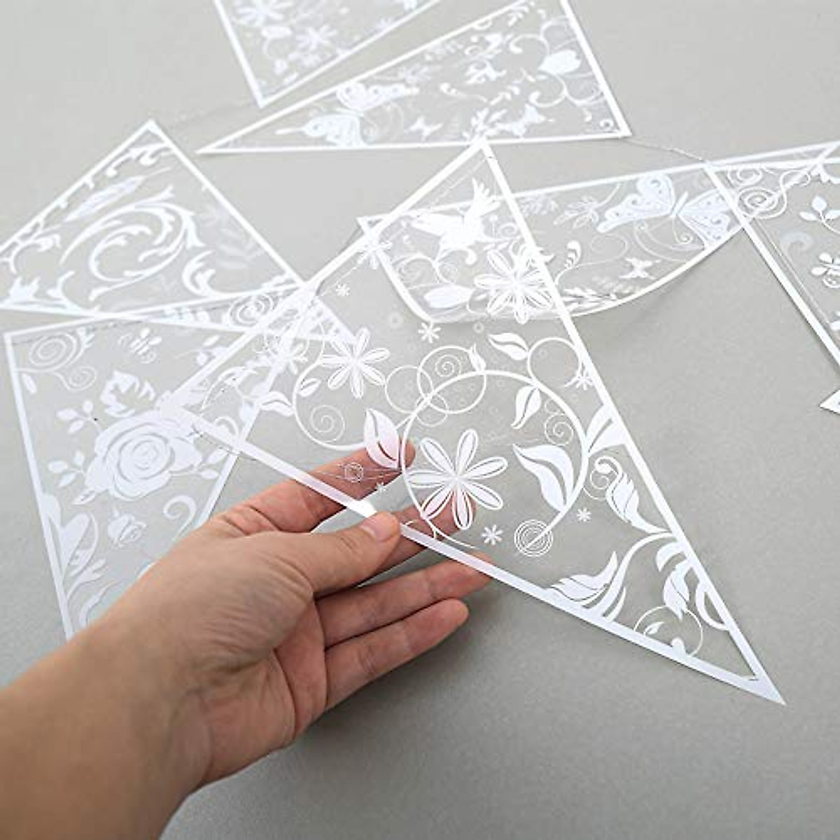 White Triangle Garland Bunting for Wedding Party Hanging Decorations Décor Backdrop Mothers Day Valentines Bridal Anniversary Engagement Birthday Party Decoration