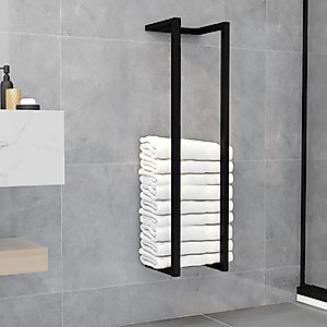 vidaXL Iron Towel Rack - 9.8"x7.9"x37.4" - Wall-Mounted, Sleek Black Design for Modern Bathrooms, Durable and Easy Assembly Required