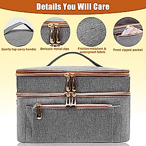 Partreko Wearable Breast Pump Bag with Insulated Pocket, Compatible with Most Breast Pumps for Medela, Elvie, Willow, Momcozy, 2 Layer Pump Bag with a Waterproof Mat & 3 Adjustable Dividers (Gray）