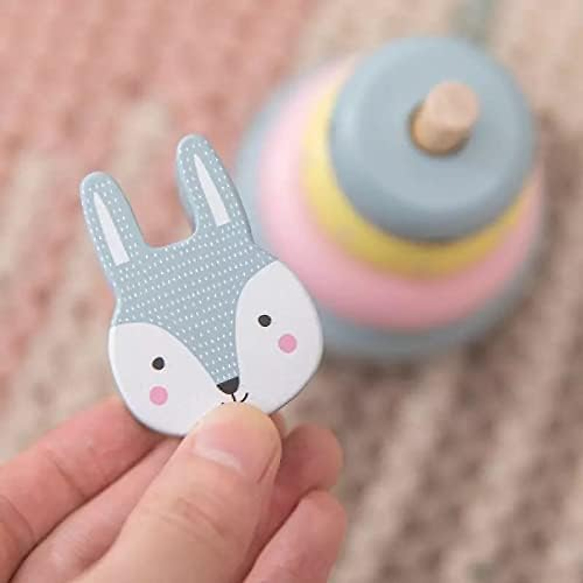 Wooden Stacking Toys for 2 3 4 Year Old, Unisex Toddler Toys, Baby Boy Toys, Montessori Toys for 2 3 4 Year Old, Rings Stacker, Educational Learning Stacking Tower, Wooden Toys (Rabbit Topper)