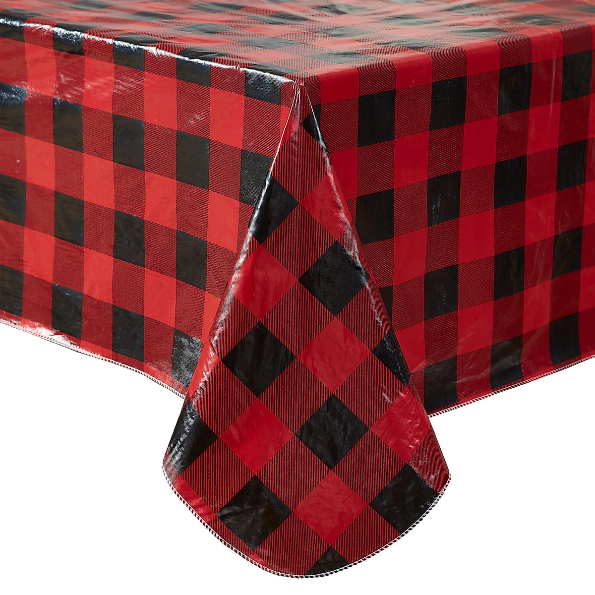 Newbridge Holiday Red and Black Buffalo Plaid Christmas Print Vinyl Flannel Backed Tablecloth, Country Rustic Red Black Cottage Check Xmas Wipe Clean Tablecloth, 60 Inch x 84 Inch Oblong/Rectangle