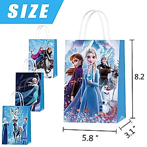 20 PCS Frozen Party Favor Bags, Frozen Kraft Paper Goodie Bags with Handles Small Gift Bags Treat Bags for Kids Fans Birthday Party Supplies