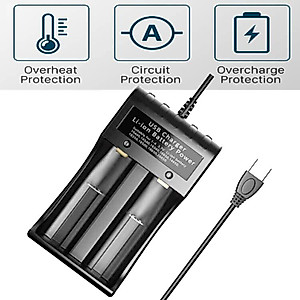 Galaxy SHENMZ 2 Pack Battery for 3.7V 3400mAh Flat Top Battery, Rechargeable, 2 Bay USB Battery Charger for Flashlight, Camera, Small Fan, Sound Equipment.…