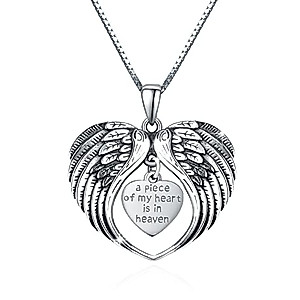 TUGHRA Angel Wing Necklaces 925 Sterling Silver Keepsake Necklace Heart Charm Memorial Pendant A Piece of My Heart Is In Heaven Pendant Necklace for Women