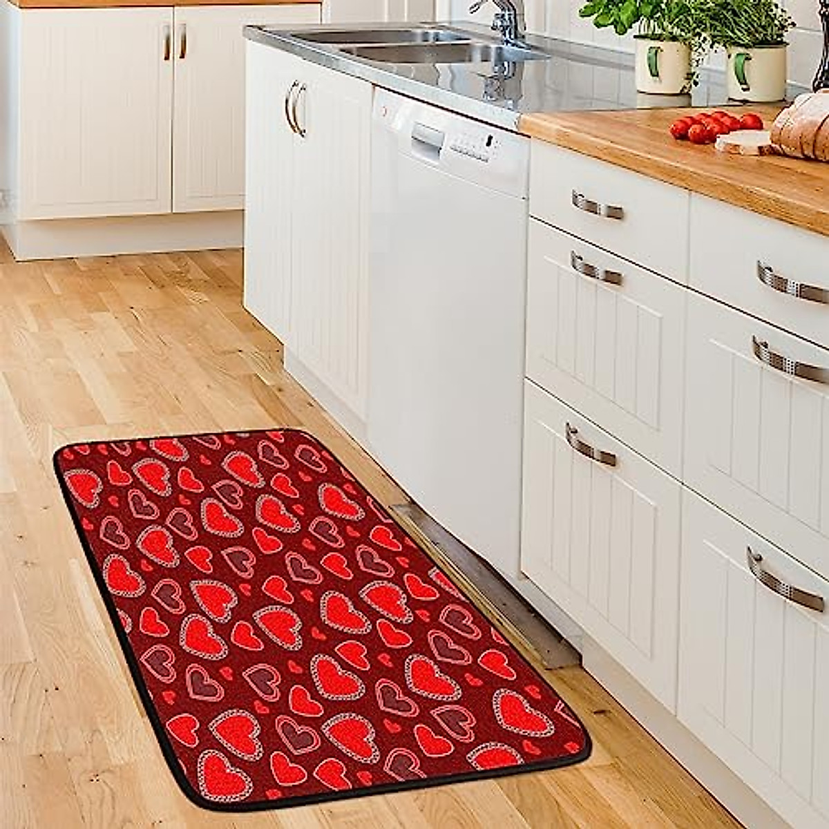 KOBLEN Red Heart Kitchen Rugs Non Slip Washable Absorbent Kitchen Mats 20x39 inch Cushioned Anti Fatigue Kitchen Floor Mats for in Front of Sink