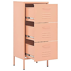 GOLINPEILO Metal 3-Drawer Storage Cabinet, Steel Drawer Storage Organizer, Metal Storage Dresser Cabinet, Office Storage File Cabinet for Home Office Organization, 16.7"x13.8"x40" Pink