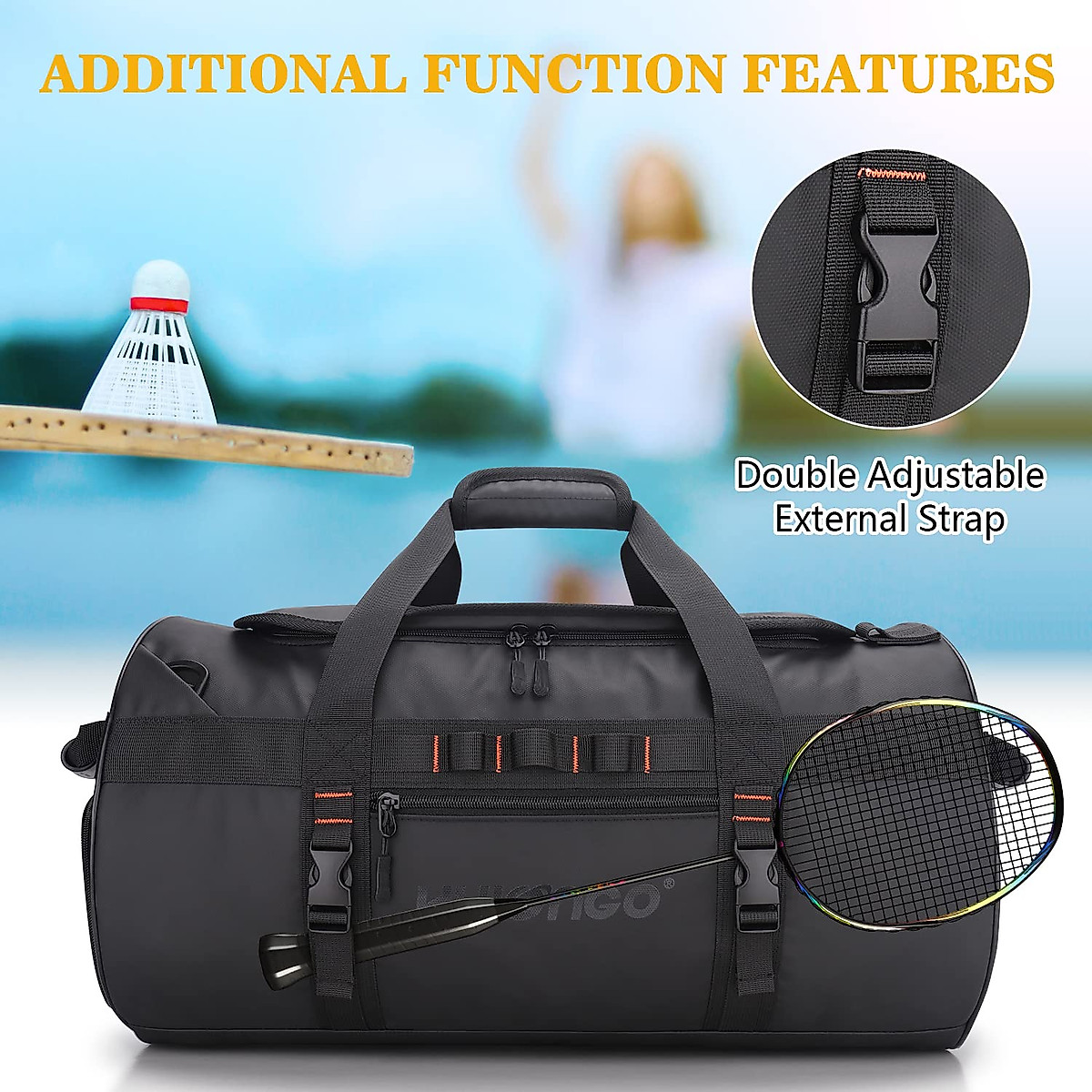 Hulongo Waterproof Duffel Bag Backpack Gym Bag Backpack for Men with Shoe Compartment 32lL