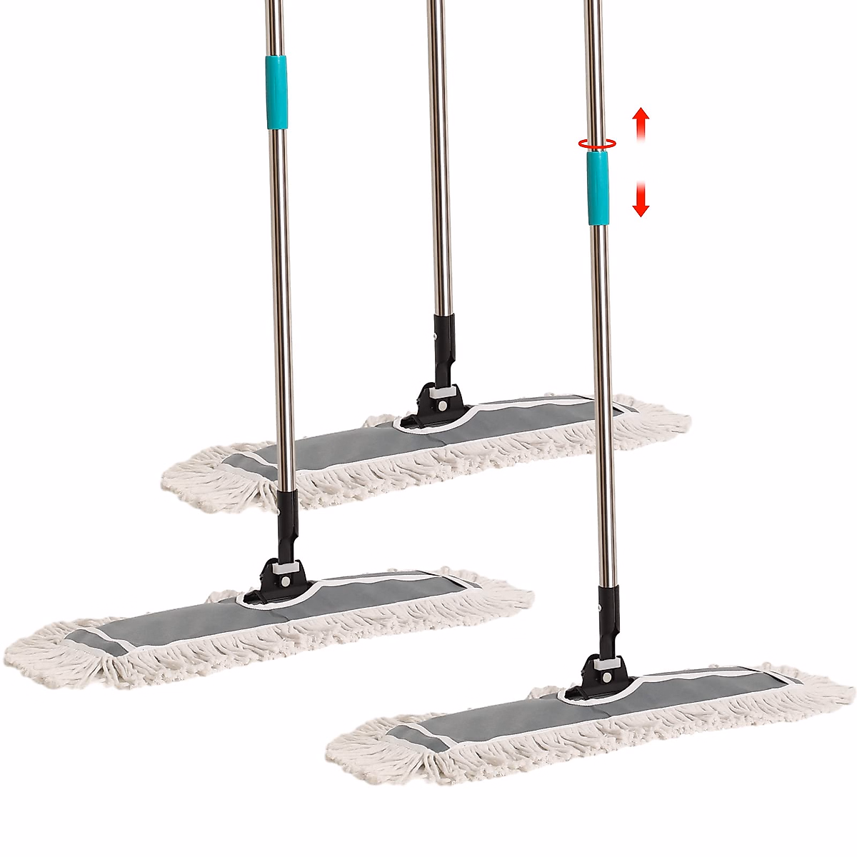 Gerrii 3 Pack Commercial Dust Mop Set Cotton Floor Sweeper Industrial Dry Mop Flip Mop with Replacement Washable Mops for Hardwood Marble Tile Floor Mopping, 23.6 x 53 Inch