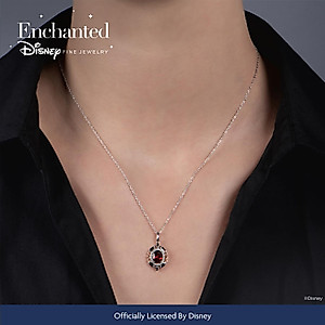 Jewelili Enchanted Disney Fine Jewelry Sterling Silver and 10K Rose Gold 8x6 MM Oval Shape Red Garnet with 1/5 Cttw Black and White Natural Round Diamonds Evil Queen Pendant Necklace 18" Cable Chain