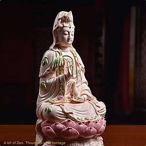 XINJDM Etchings Guan Yin Statue, Ceramic Quan Yin Buddha, Kwan Yin Statue, Buddha Siting On A Lotus Statue, Home Decor, Best Chinese Feng Shui Gifts. (11 Inches Top Ceramic Guan Yin) (Size : 28x14.5)