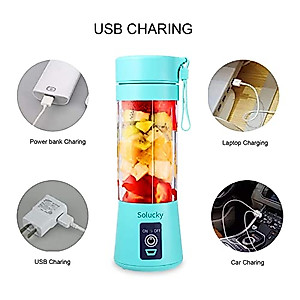 Portable Blender, Solucky Personal Size Blender, 380 ml Mini Juicer Cup, Household Fruit Mixer, Small Blender for Shakes and Smoothies, USB Rechargeable with 6 Blade, Ideal for Travel, Home and Office