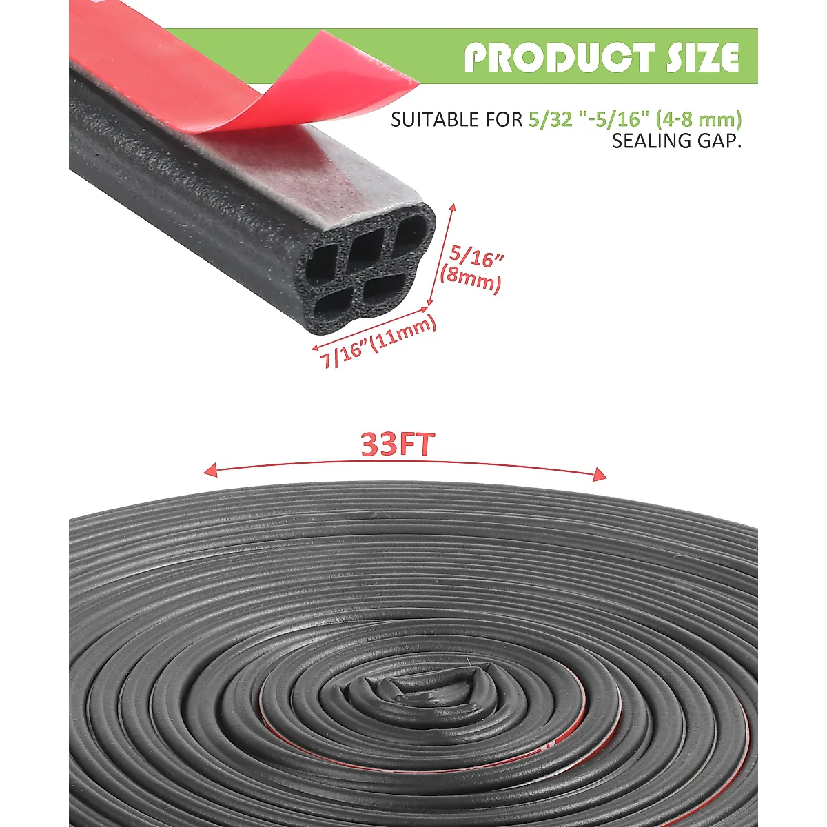 RACOONA 33 Feet Weather Stripping,Rubber Seal Strip,Car Accessories Self Adhesive 5-Hole Car Door Seal Strip,Automotive Weather Stripping,Universal Auto Weatherstrip,Fit for Cars,Trucks,RVs,Boats