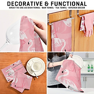 Qilmy Flamingo Kitchen Dish Towel Set of 6, Soft Absorbent Dish Cloths Decorative Tea Bar Drying Towels, 28 x 18 Inch