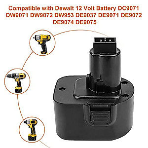 2 Pack Battery Replacement Battery Compatible with Dewalt 12V Battery 3.6Ah DC9071 DW9072 DW9071 DE9074 DE9037 DE9071 DE9072 DE9075 for 12 Volt Battery Cordless Power Tool