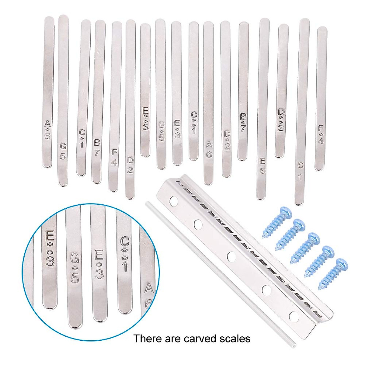 Thumb Piano Keys Set Kit, Bridge Saddle and 17 Stainless Steel Keys for Kalimba Thumb Piano DIY Replacement Parts Keyboard instrument accessories