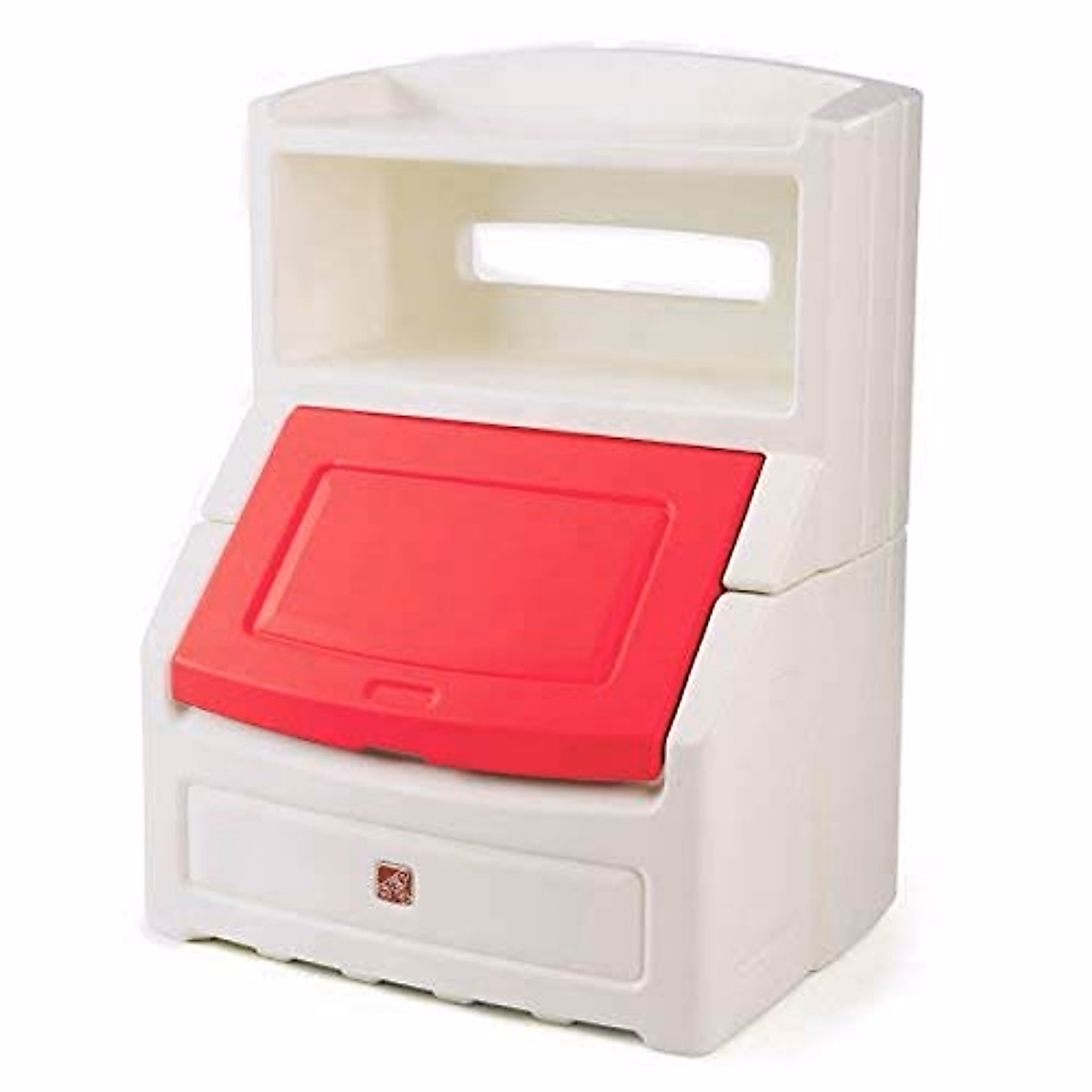 Step2 Lift and Hide Bookcase Storage Chest for Kids - Durable Plastic Toy Box Bookshelf Organizer, White/Red