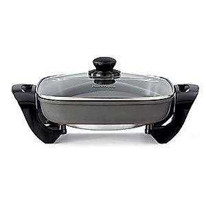 Kenmore Electric Skillet NonStick Glass Lid Adjustable Temp Control 12x12" Dishwasher Safe Rapid Heat CoolTouch Handles Large Capacity MultiFunctional Easy Clean