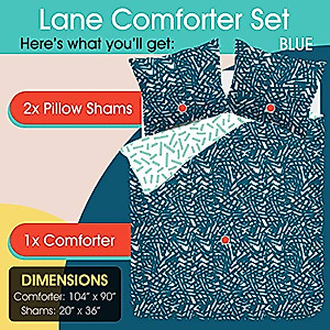 Refinery29 | Lane Bedding Collection | Modern Reversible Luxury Ultra Soft Cotton Comforter, All Season Premium 4 Piece Set, Design for Home Hotel Decor (King, Blue)