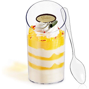 QX 75ml Clear Round Dessert Cups with Spoons Plastic Dessert Cake Snack Bowl Disposable Ice Cream Dessert Bowls Dessert Cups Tasting Sample Cup Serving Salad Bowl Party Favor Cups,Pack of 24