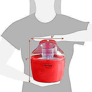 Americana EIM-1400R 1.5 Qt Freezer Bowl Automatic Easy Homemade Electric Ice Cream Maker, Ingredient Chute, On/Off Switch, No Salt Needed, Creamy Ice Cream, Gelato, Frozen Yogurt, Sorbet, Recipe Book