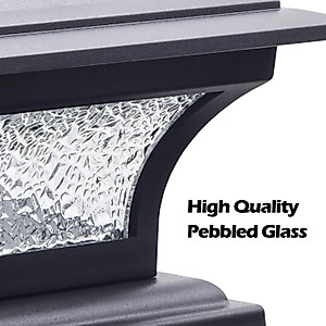 SIEDiNLAR Solar Post Lights Outdoor Glass LED Fence Cap Light 2 Modes for 4x4 5x5 6x6 Posts Deck Patio Garden Decoration Warm White/Cool White Lighting Black (4 Pack)