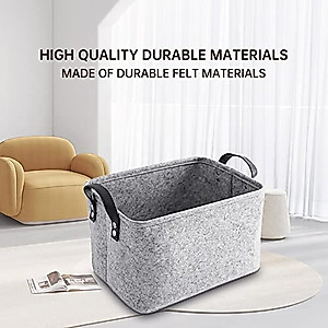 Collapsible Laundry Baskets - Large Laundry Hamper with Leather Handles, Heavy Duty Felt Clothes Hamper, Dirty Laundry Basket/Hamper, Storage Basket for Toys Clothes, Storage Bin for Laundry Room