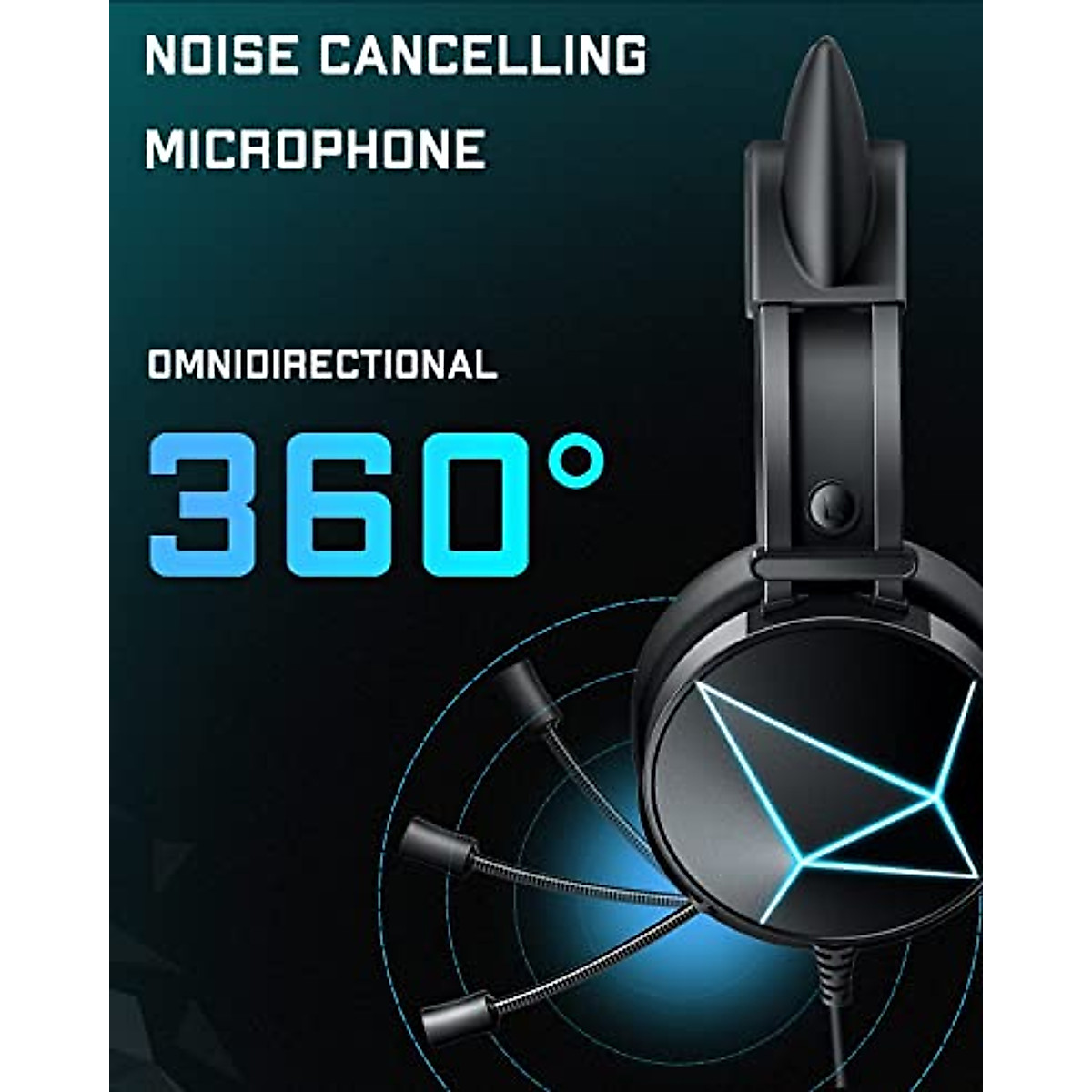 Cat Ear Headphones with Noise Canceling Microphone and Surround Sound, Gaming Headset with Removable Cat Ears, LED Lights, Compatible with PC, Xbox One, PS4, PS5, Switch, Black Gamer Headset Wired