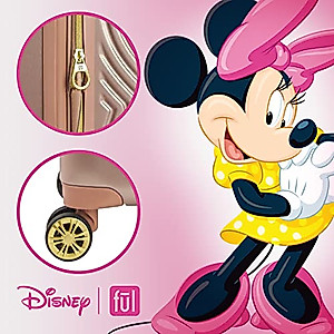 FUL Disney Minnie Mouse 21 Inch Rolling Luggage, Molded Hardshell Carry On Suitcase with Wheels, Rose Gold (FCFL0104-661)