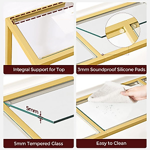 MAHANCRIS Console Table, 40.2” Modern Sofa Table, Tempered Glass Hallway Table, Slim Couch Table, Narrow Sofa Table with Metal Frame, Easy to Install, for Entryway, Living Room, Gold CTJ101B01