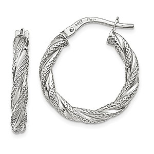 14K White Gold Twisted Round Hoop Earrings