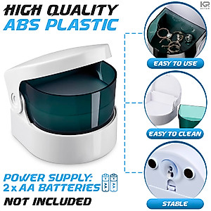 Sonic Cordless Denture Cleaner for Jewellery Ring, Necklace, Coins & Dentures - Portable Battery Vibrating Machine for Professional or Personal Use