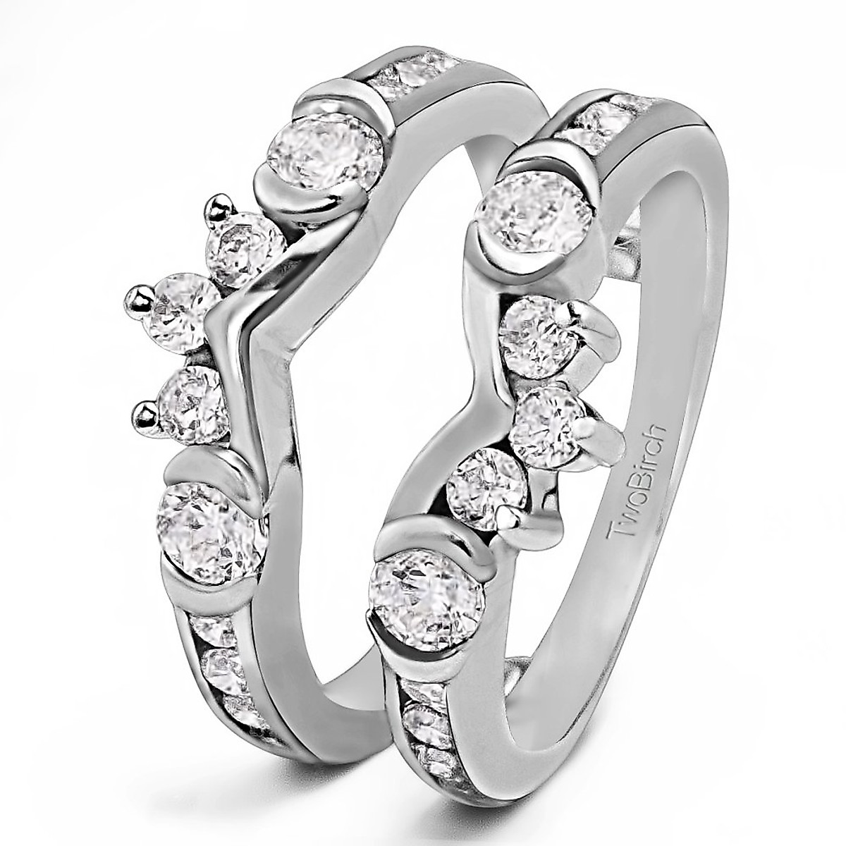 TwoBirch 1.01 Ct. Half Halo Prong and Channel Set Ring Guard in Sterling Silver with Cubic Zirconia (Size 6)