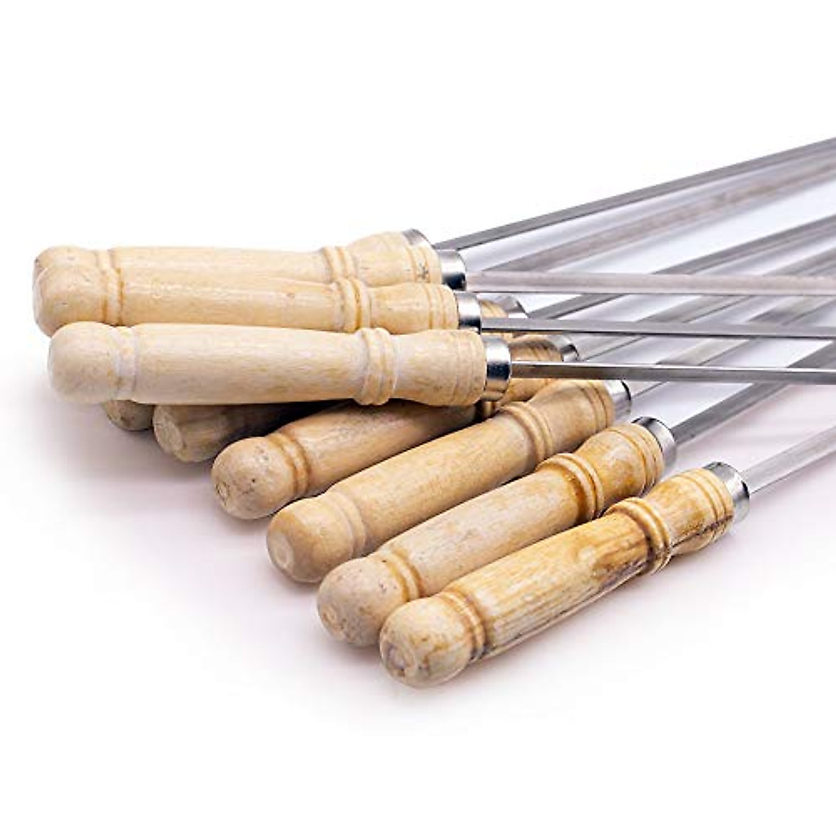 HAKSEN 16 inch Kabob Skewers with Wood Handle for BBQ Camping Cookware Campfire Grilling Cooking, Stainless Steel, 10PCS