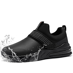 LARNMERN Non Slip Work Shoes for Women Food Service Kitchen Chef Waterproof Shoe Restaurant Slip on Walking Sneakers Fashion Air Cushion Working Footwear Black 10