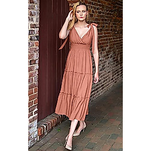 PRETTYGARDEN Women's Cross Neck Summer Sleeveless Tiered Maxi Dress Beach Tie Strap Smocked Long Dresses Pleated Sundress (Nude Pink,Medium)