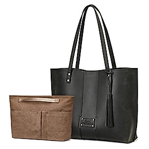 S-ZONE Women Vintage Genuine Leather Tote Bag Shoulder Purses with Removable Canvas Pouch
