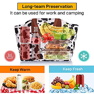 HOMESPON Fashionable Tote Reusable Insulated Lunch Bag Cooler Box with Pockets for Woman Man Work Shopping or Travel(Cow)