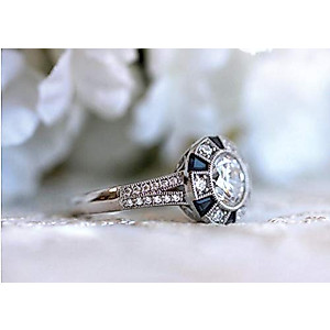 JENNIE SHOP Art Deco White Sapphire Wedding Engagement Ring 925 Silver Jewelry Size 6-10 (8)